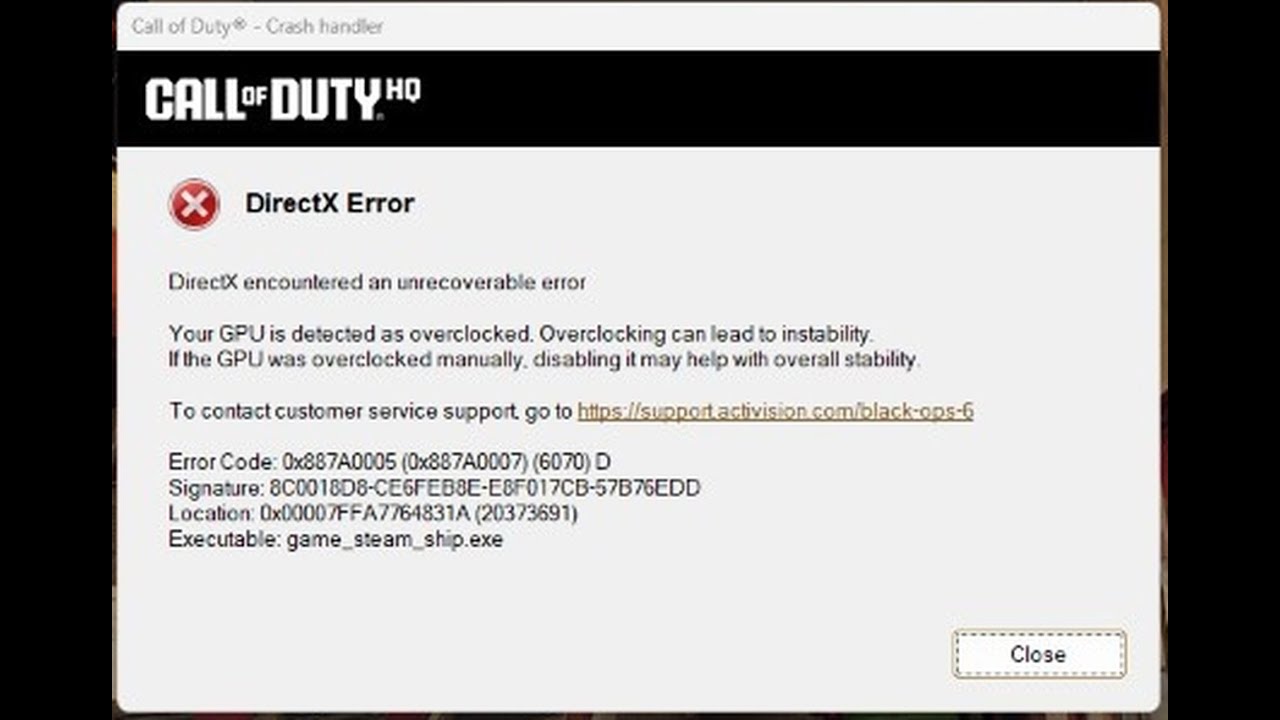 Call of Duty Directx Error your GPU is detected as overclocked fix ...